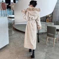 China Luxury Hooded Maxi Big Fur Hood Coat Hand Wash Synthetic  Ladies Faux Coat for sale