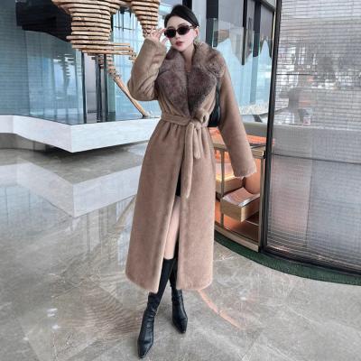 China Luxury V Neck Maxi Faux Fur Coat Oversized Fur Collar XS To 4XL for sale