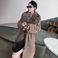China Luxury V Neck Maxi Faux Fur Coat Oversized Fur Collar XS To 4XL for sale