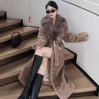 China Luxury V Neck Maxi Faux Fur Coat Oversized Fur Collar XS To 4XL for sale