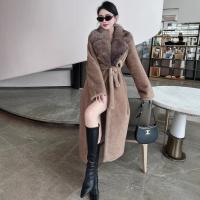 China Luxury V Neck Maxi Faux Fur Coat Oversized Fur Collar XS To 4XL for sale