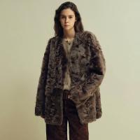 China V-Neck Faux Persian Lamb Fur Coat for sale