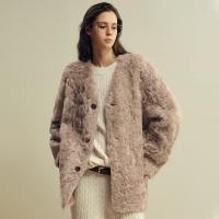 China V-Neck Faux Persian Lamb Fur Coat for sale