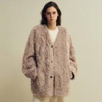 China V-Neck Faux Persian Lamb Fur Coat for sale