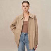 China Luxurious Look Faux Leather Jacket Sustainable Milk Tea Fluffy Leather Jacket for sale