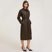 China Soft Polyester Faux Leather Coat Womens Relaxed Brown Faux Leather Jacket XXS for sale
