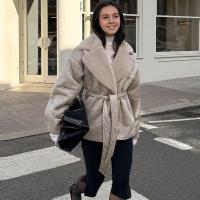 China 36 Size Stylish Faux Leather Jacket Oversized Belted Bonded Jacket Oem for sale