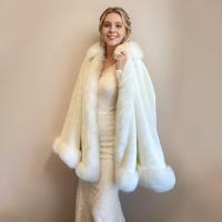 China Elegant Aesthetics Faux Fur Cloak Super Warm Faux Fur Bridal Cape for sale