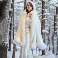 China Elegant Aesthetics Faux Fur Cloak Super Warm Faux Fur Bridal Cape for sale