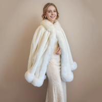China Elegant Aesthetics Faux Fur Cloak Super Warm Faux Fur Bridal Cape for sale