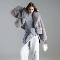 China Long Sleeves Gray Eco Faux Fur Jacket Faux Fur Puffer  Coat for sale