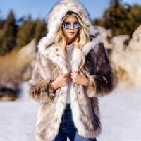 China Lynx Hooded Faux Fur Coat  Women'S Faux Fur Trim Puffer Hooded Fur Coat for sale