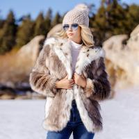 China Lynx Hooded Faux Fur Coat  Women'S Faux Fur Trim Puffer Hooded Fur Coat for sale