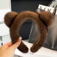 China Fuzzy Bear Ear Faux Fur Headband for sale