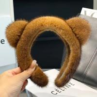 China Fuzzy Bear Ear Faux Fur Headband for sale