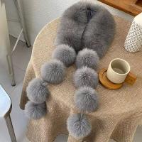 China Faux Fox Fur Scarf With Pom-Poms for sale