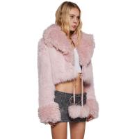 China Pom poms Faux Fur Cropped Jacket for sale
