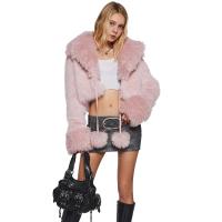 China Pom poms Faux Fur Cropped Jacket for sale