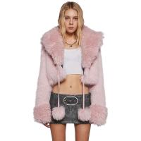 China Pom poms Faux Fur Cropped Jacket for sale