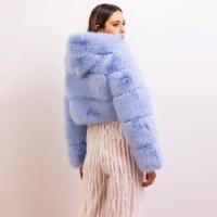 China Baby Blue Faux Fur Cropped Hooded Jacket for sale