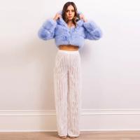 China Baby Blue Faux Fur Cropped Hooded Jacket for sale