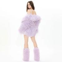 China Lilac Mongolian Faux Fur Coat for sale