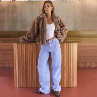 China Striped Faux Fur Jacket for sale