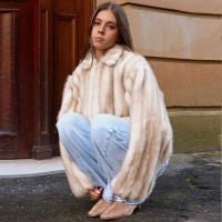 China Striped Faux Fur Jacket for sale