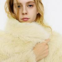 China Light Yellow Short Faux Fur Jacket for sale