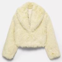 China Light Yellow Short Faux Fur Jacket for sale