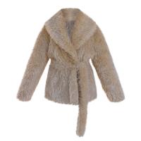 China Cream Chocolate Oversized Collar Faux Fur Coat for sale