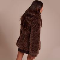 China Cream Chocolate Oversized Collar Faux Fur Coat for sale