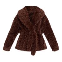 China Cream Chocolate Oversized Collar Faux Fur Coat for sale