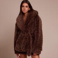 China Cream Chocolate Oversized Collar Faux Fur Coat for sale