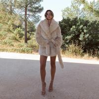 China Cream Chocolate Oversized Collar Faux Fur Coat for sale