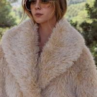China Cream Chocolate Oversized Collar Faux Fur Coat for sale