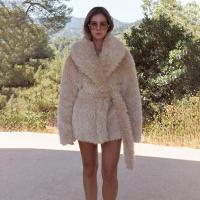 China Cream Chocolate Oversized Collar Faux Fur Coat for sale