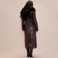 China Chocolate Color Eco-Friendly High Insulation Faux Leather Coat for Women for sale