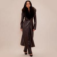 China Chocolate Color Eco-Friendly High Insulation Faux Leather Coat for Women for sale