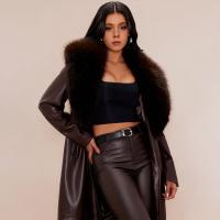 China Chocolate Color Eco-Friendly High Insulation Faux Leather Coat for Women for sale