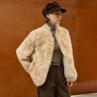 China Lightweight V-neck Customizable Persian Lamb Faux Fur Jacket for Women's Quiet Luxury Outerwear for sale