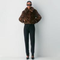 China Old Hollywood Glam Leopard Faux Fur Jacket - Waist-length Single-breasted Jacket with 100% Recycled Polyester for sale
