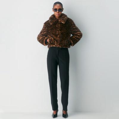 China Old Hollywood Glam Leopard Faux Fur Jacket - Waist-length Single-breasted Jacket with 100% Recycled Polyester for sale