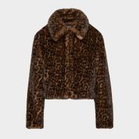 China Old Hollywood Glam Leopard Faux Fur Jacket - Waist-length Single-breasted Jacket with 100% Recycled Polyester for sale