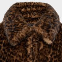 China Old Hollywood Glam Leopard Faux Fur Jacket - Waist-length Single-breasted Jacket with 100% Recycled Polyester for sale