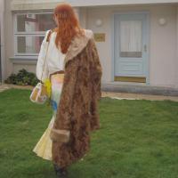 China Contrasting Color Persian Lamb Style Faux Fur Coat with 115cm Length for Women for sale