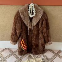 China Contrasting Color Persian Lamb Style Faux Fur Coat with 115cm Length for Women for sale