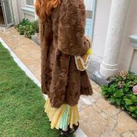 China Contrasting Color Persian Lamb Style Faux Fur Coat with 115cm Length for Women for sale