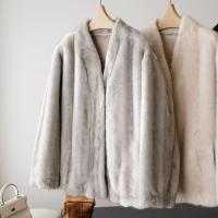 China V-neck Custom-made Faux Mink Fur Jacket for sale
