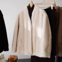 China V-neck Custom-made Faux Mink Fur Jacket for sale